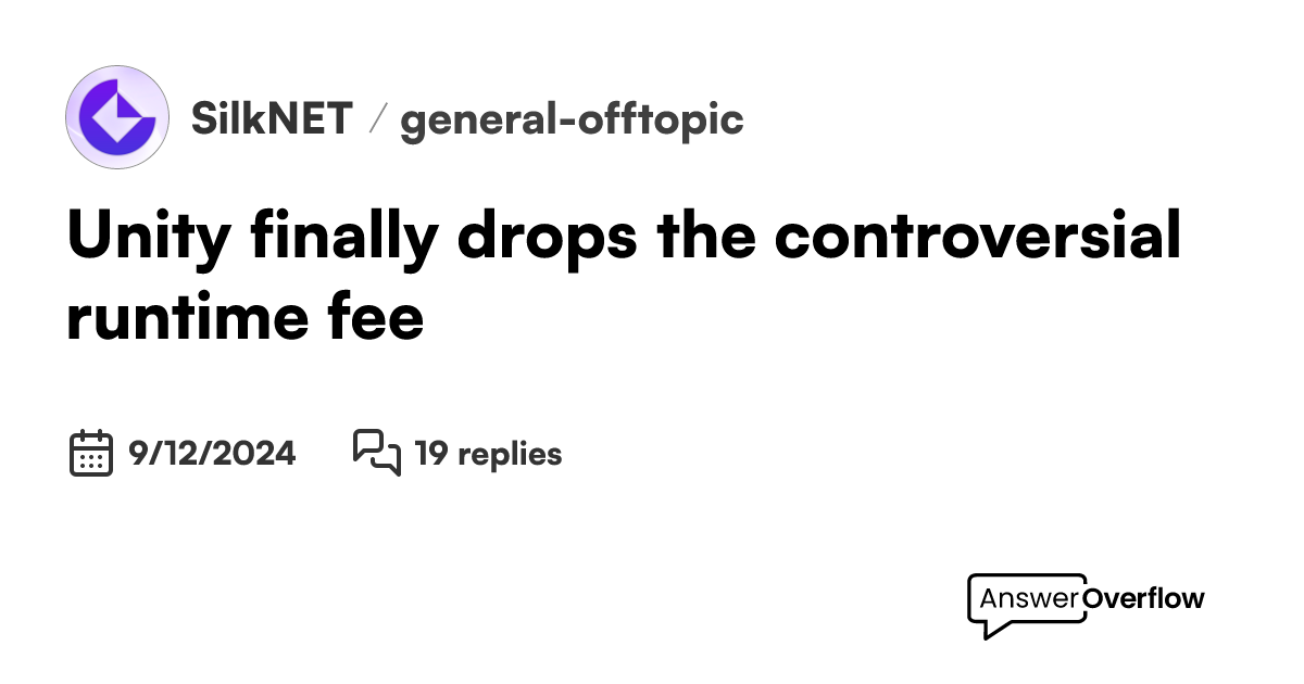 Unity finally drops the controversial runtime fee - Silk.NET