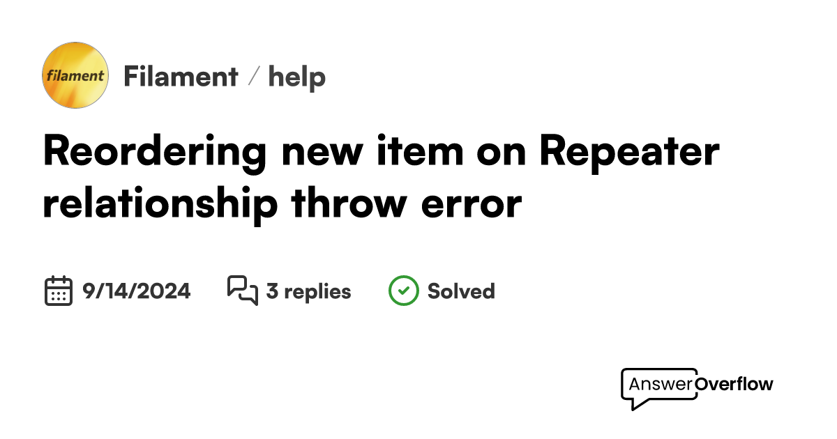 Reordering new item on Repeater relationship throw error - Filament