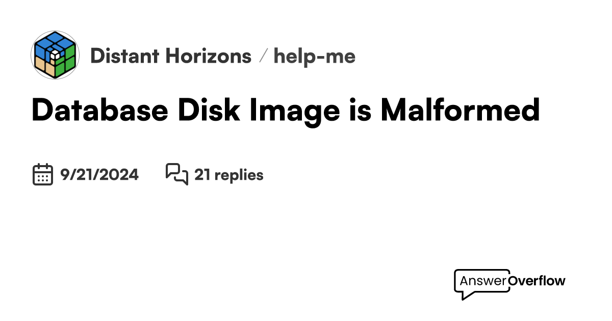 "Database Disk Image is Malformed" - Distant Horizons
