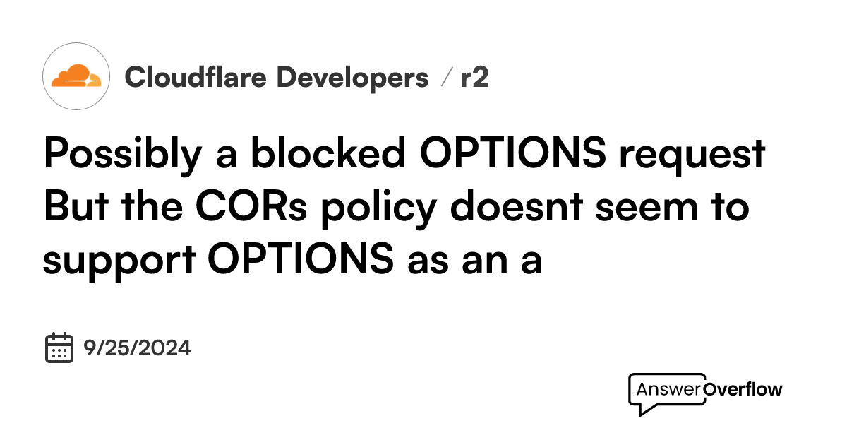 Possibly a blocked `OPTIONS` request? But the CORs policy doesn't seem to support `OPTIONS` as ...