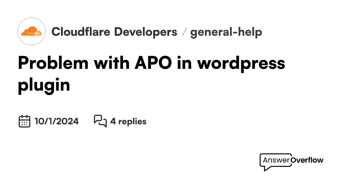Problem with APO in wordpress plugin - Cloudflare Developers