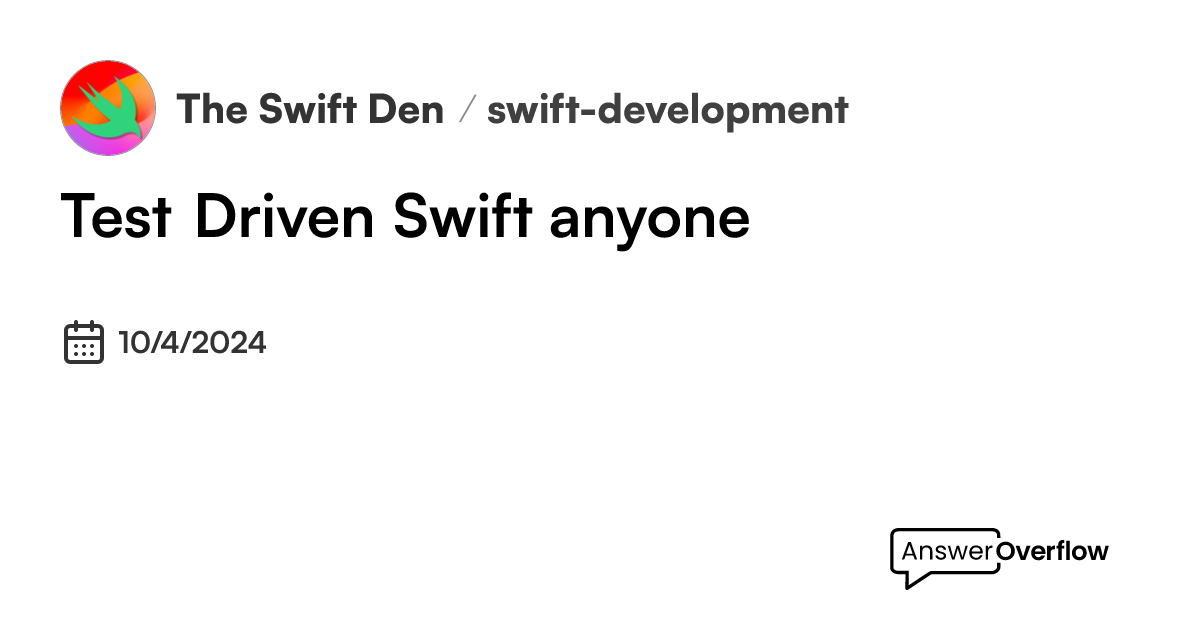 Test Driven Swift, anyone? - The Swift Den