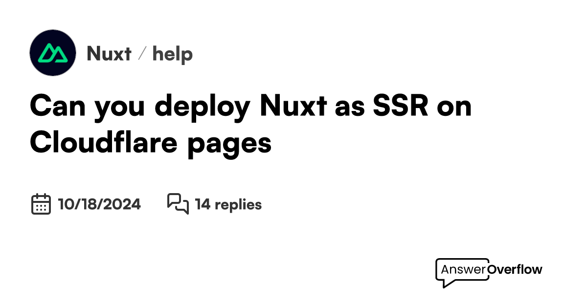 Can you deploy Nuxt as SSR on Cloudflare pages? - Nuxt