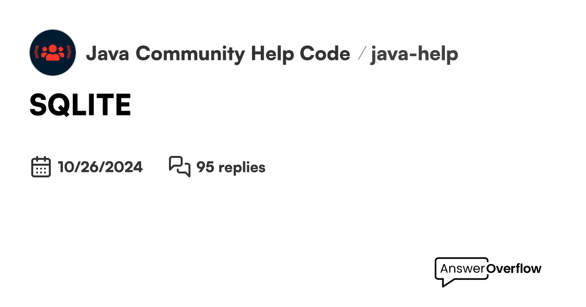 SQLITE - Java Community | Help. Code. Learn.