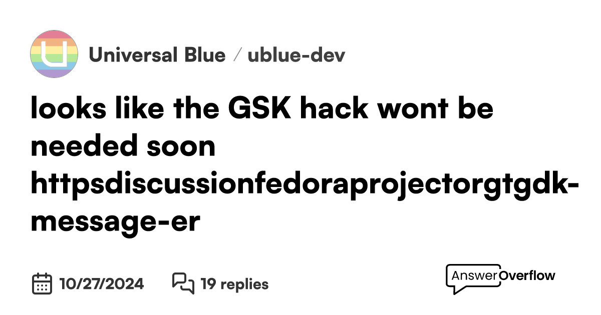 looks like the GSK hack won't be needed soon - Universal Blue