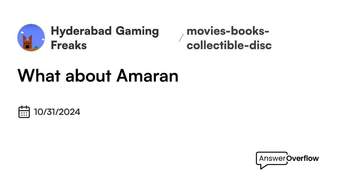 What about Amaran? - Hyderabad Gaming Freaks!🎮🇮🇳