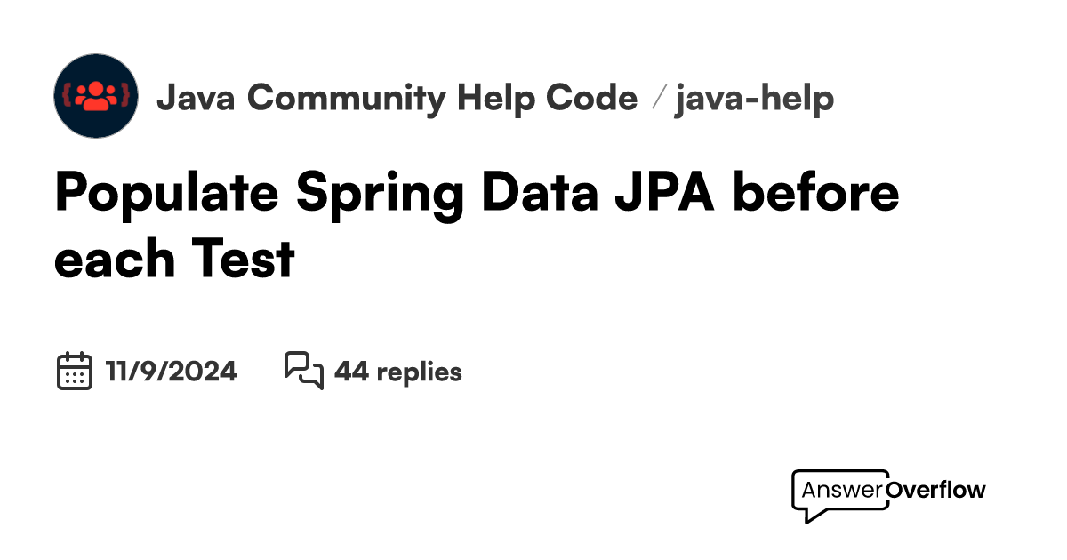 Populate Spring Data Jpa Before Each Test Java Community Help Code Learn