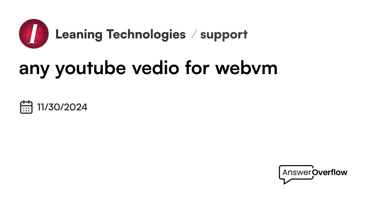 any youtube vedio for webvm - Leaning Technologies