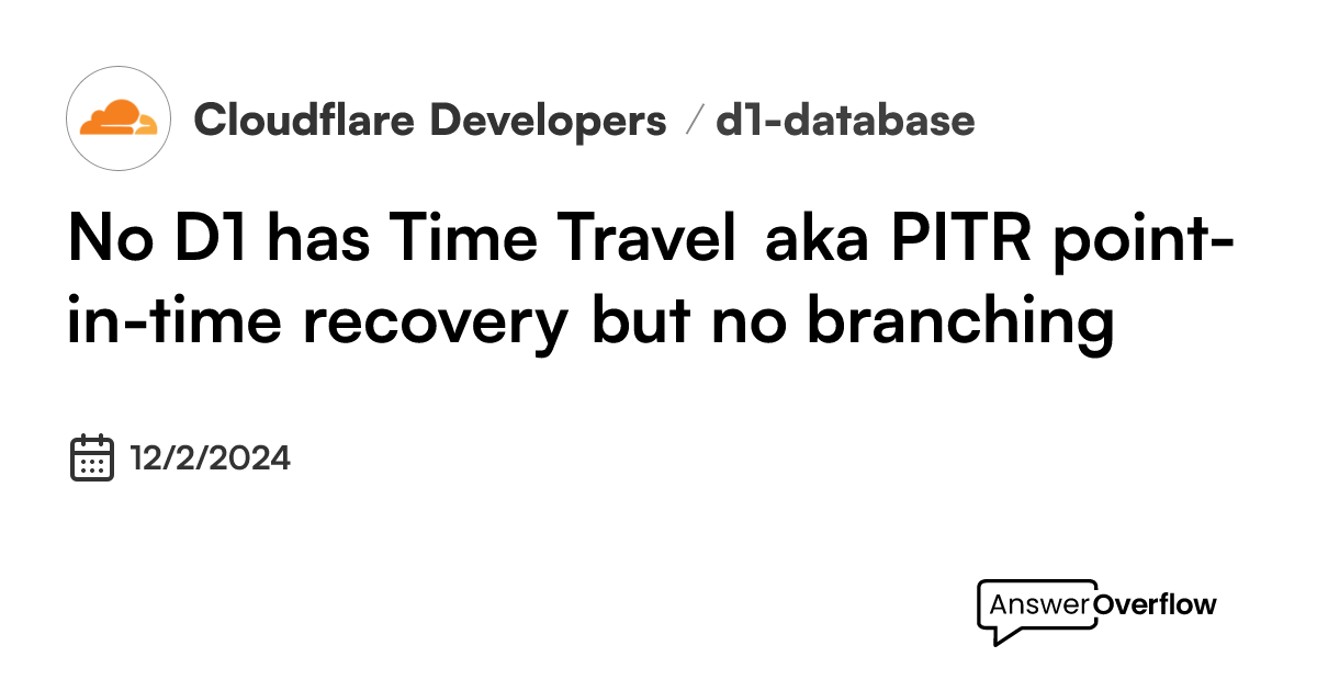 No. D1 has Time Travel (aka PITR, point-in-time recovery) but no branching. - Cloudflare Developers