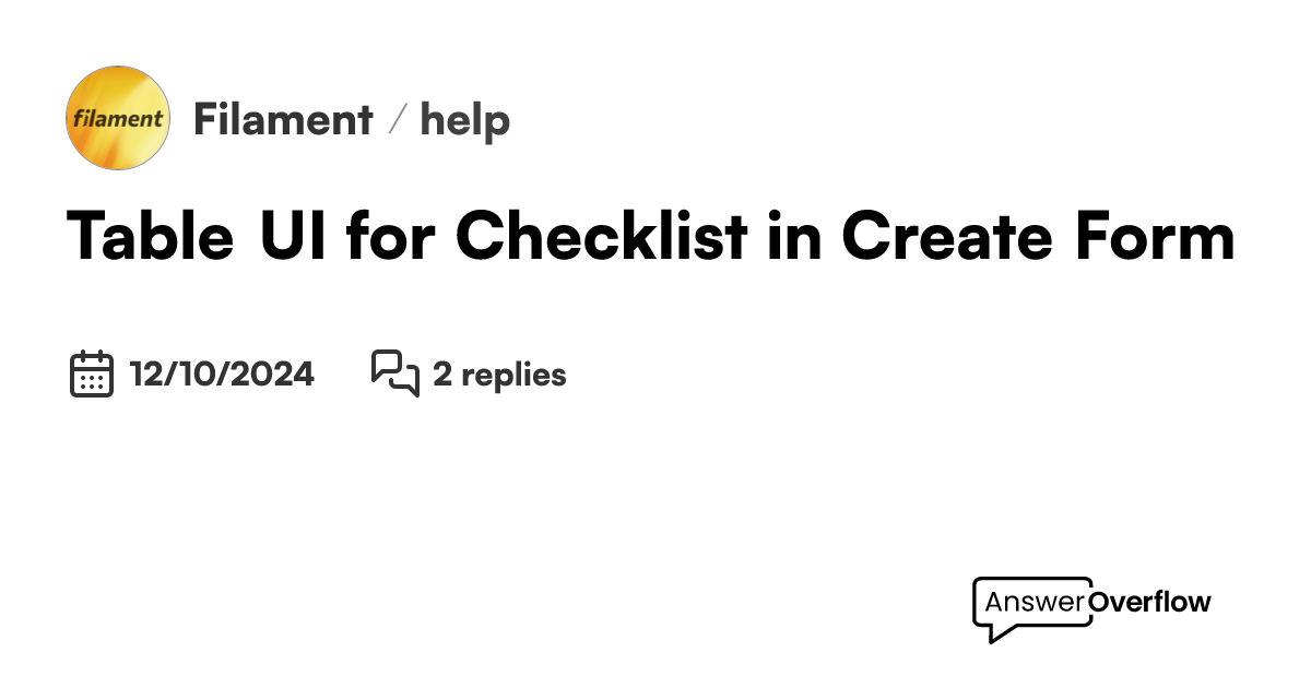 Table UI for Checklist in Create Form - Filament