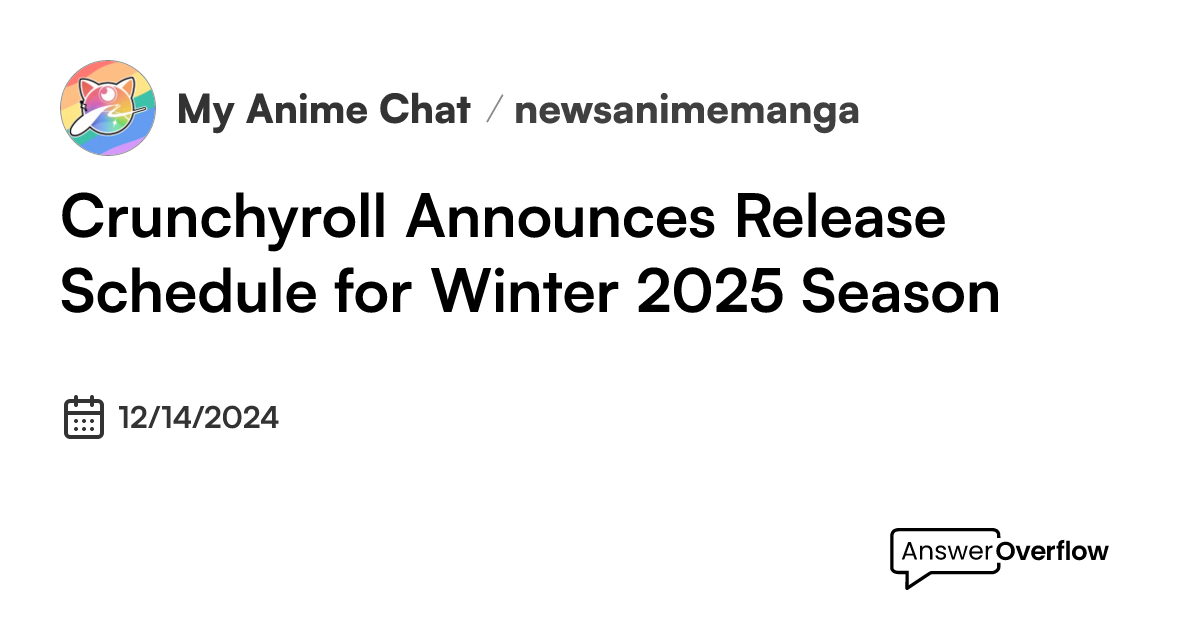 Crunchyroll Announces Release Schedule for Winter 2025 Season - My ...