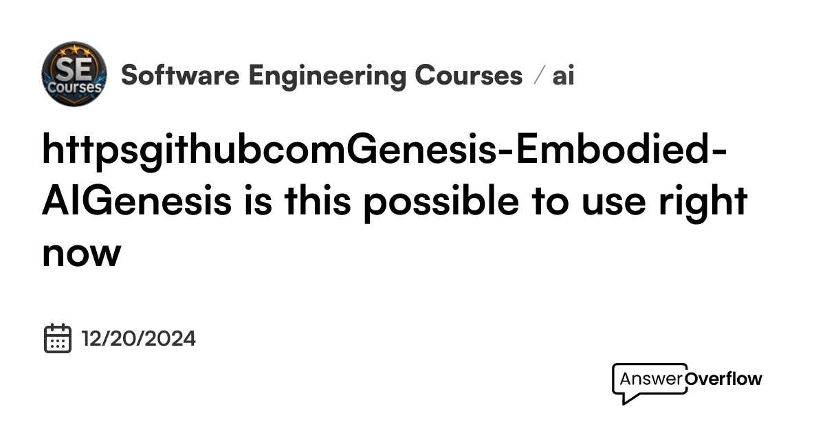 https://github.com/Genesis-Embodied-AI/Genesis is this possible to use right now? - Software ...