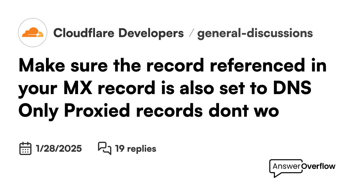 Make Sure The Record Referenced In Your Mx Record Is Also Set To Dns
