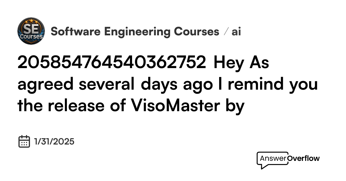 @Dr. Furkan Gözükara Hey, As agreed several days ago, I remind you the release of VisoMaster by ...