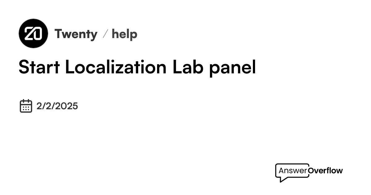 Start Localization (Lab panel) - Twenty