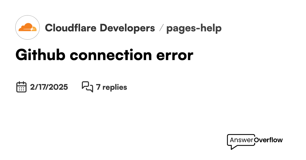 Github connection error - Cloudflare Developers