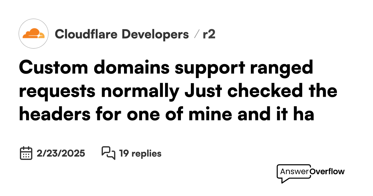 Custom domains support ranged requests normally. Just checked the headers for one of mine and it ...
