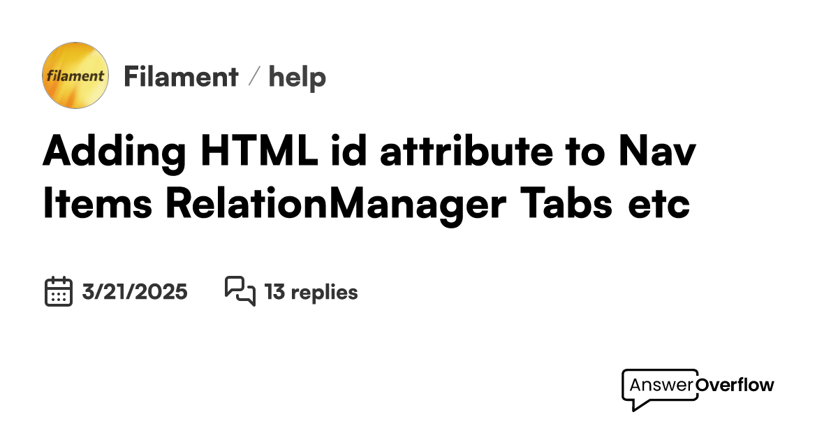 Adding HTML id attribute to Nav Items, RelationManager Tabs, etc. - Filament