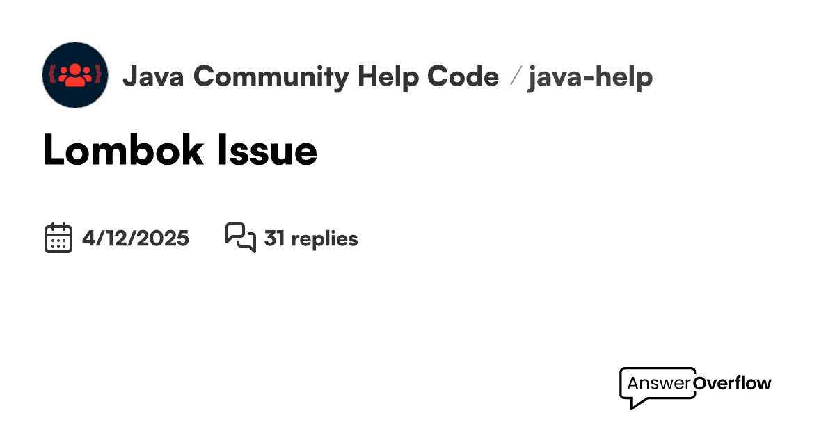 Lombok Issue - Java Community | Help. Code. Learn.