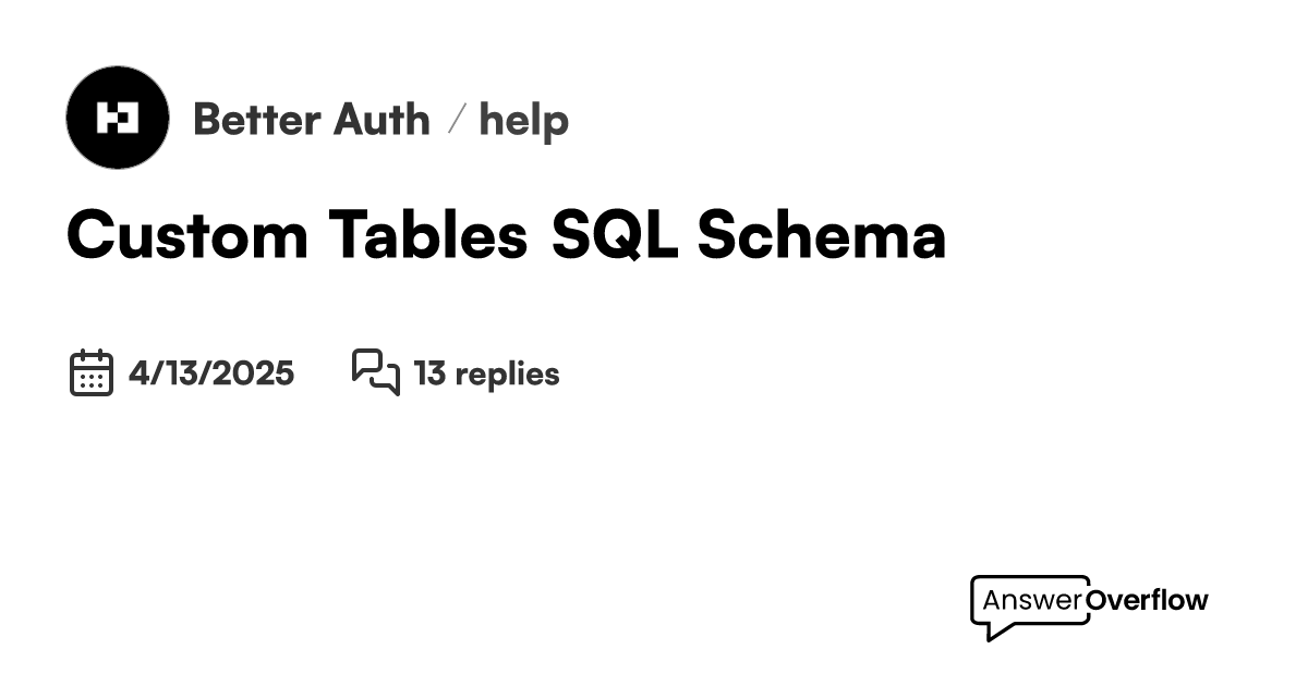 Custom Tables | SQL Schema - Better Auth