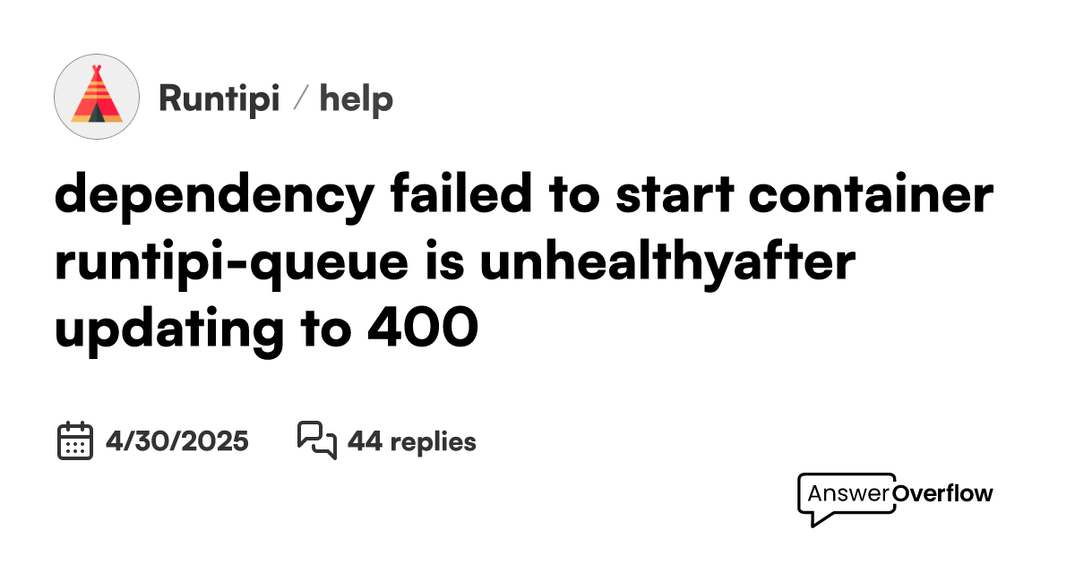 dependency failed to start: container runtipi-queue is unhealthyafter updating to 4.0.0 - Runtipi