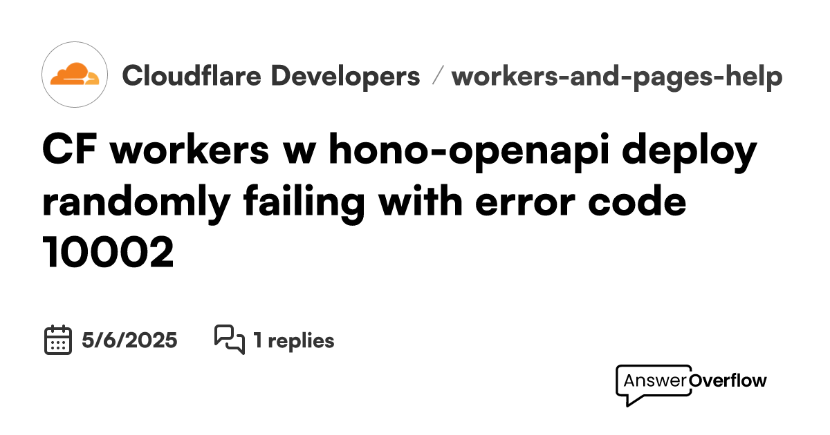 CF workers w/ hono-openapi deploy randomly failing with error code 10002 - Cloudflare Developers