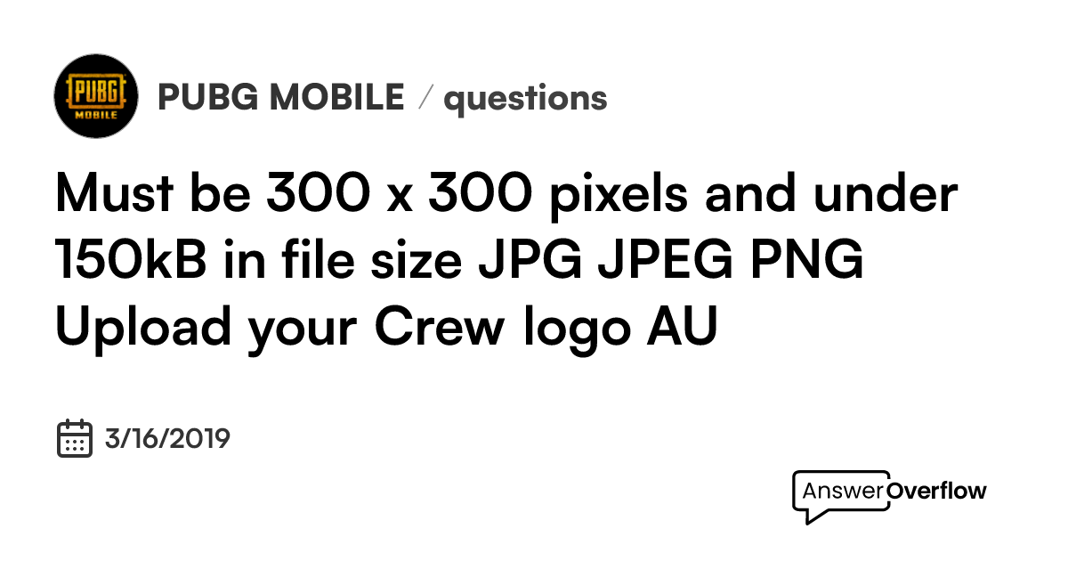 Must be 300 x 300 pixels and under 150kB in file size. , JPG, JPEG, PNG Upload your Crew logo ...