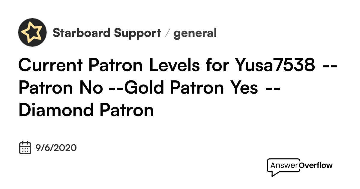 Current Patron Levels for **Yusa#7538**: **--Patron: No** **--Gold ...