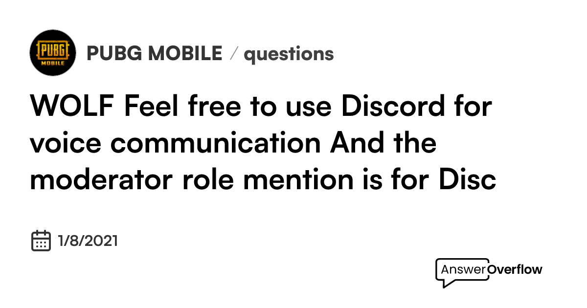 @WOLF Feel free to use Discord for voice communication. And, the ...