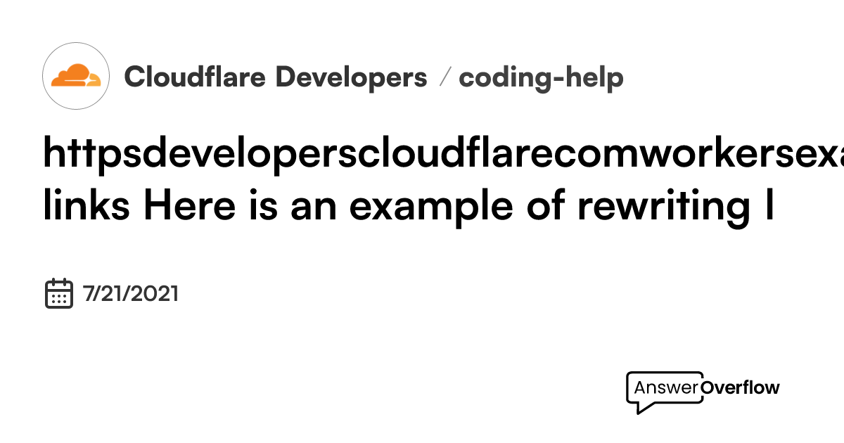 https://developers.cloudflare.com/workers/examples/rewrite-links Here is an example of rewriting ...