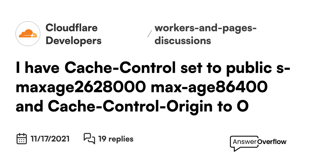 I have Cache-Control set to `public, s-maxage=2628000, max-age=86400` and Cache-Control-Origin ...