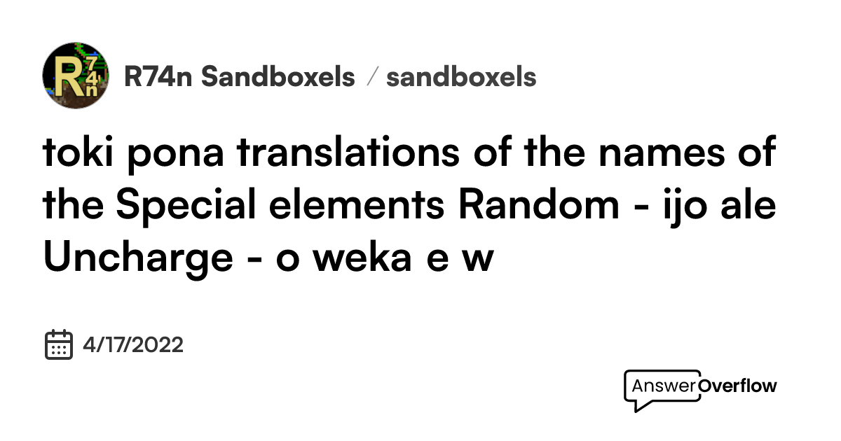 toki pona translations of the names of the Special elements: Random ...