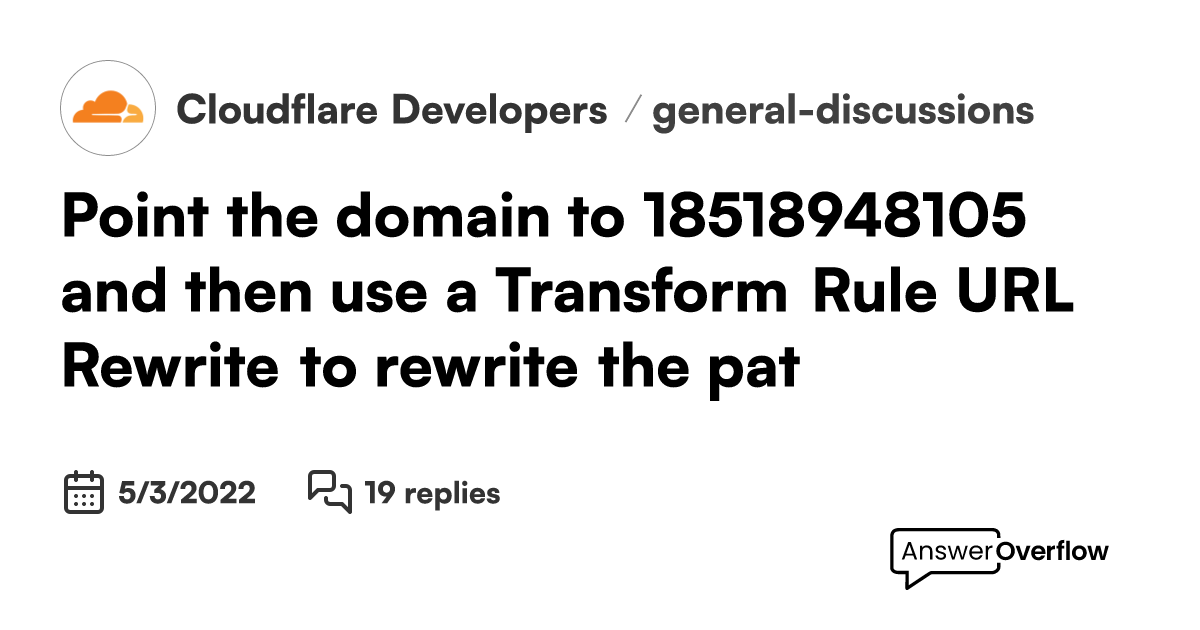 Point the domain to `185.189.48.105` and then use a Transform Rule (URL Rewrite) to rewrite the ...