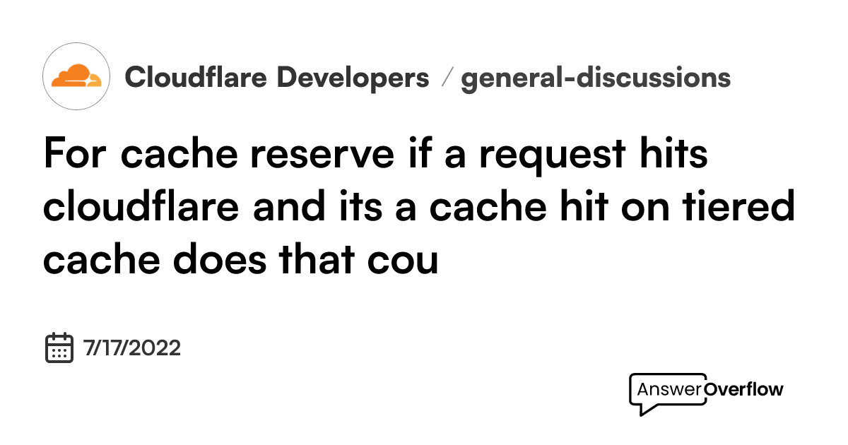 For cache reserve, if a request hits cloudflare and it's a cache hit on tiered cache, does that ...